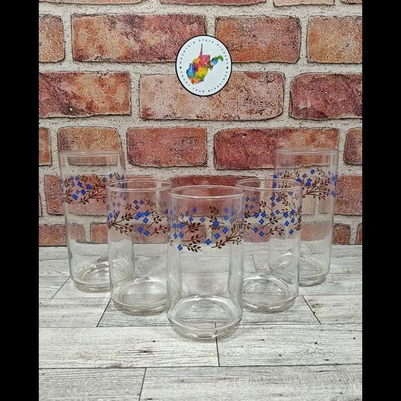 Other | Vintage Termocrisa Set 5 Blue Forget Me Not Drinking Glasses 3 ...